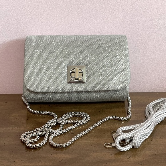 Bags | Like New Shiny Silver Clutch Purse With Detachable Chain Extra ...